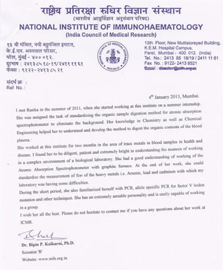 Rasika Nimkar Reco letter | PDF