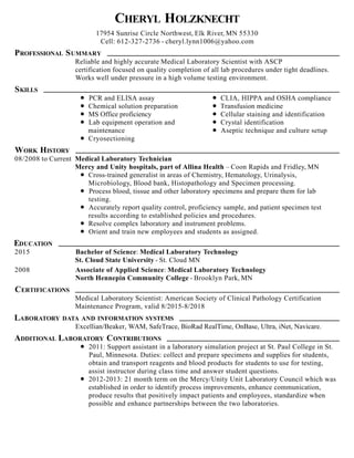Cheryl Holzknecht Resume 1 | PDF