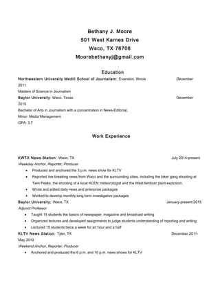 bethany current resume | DOC