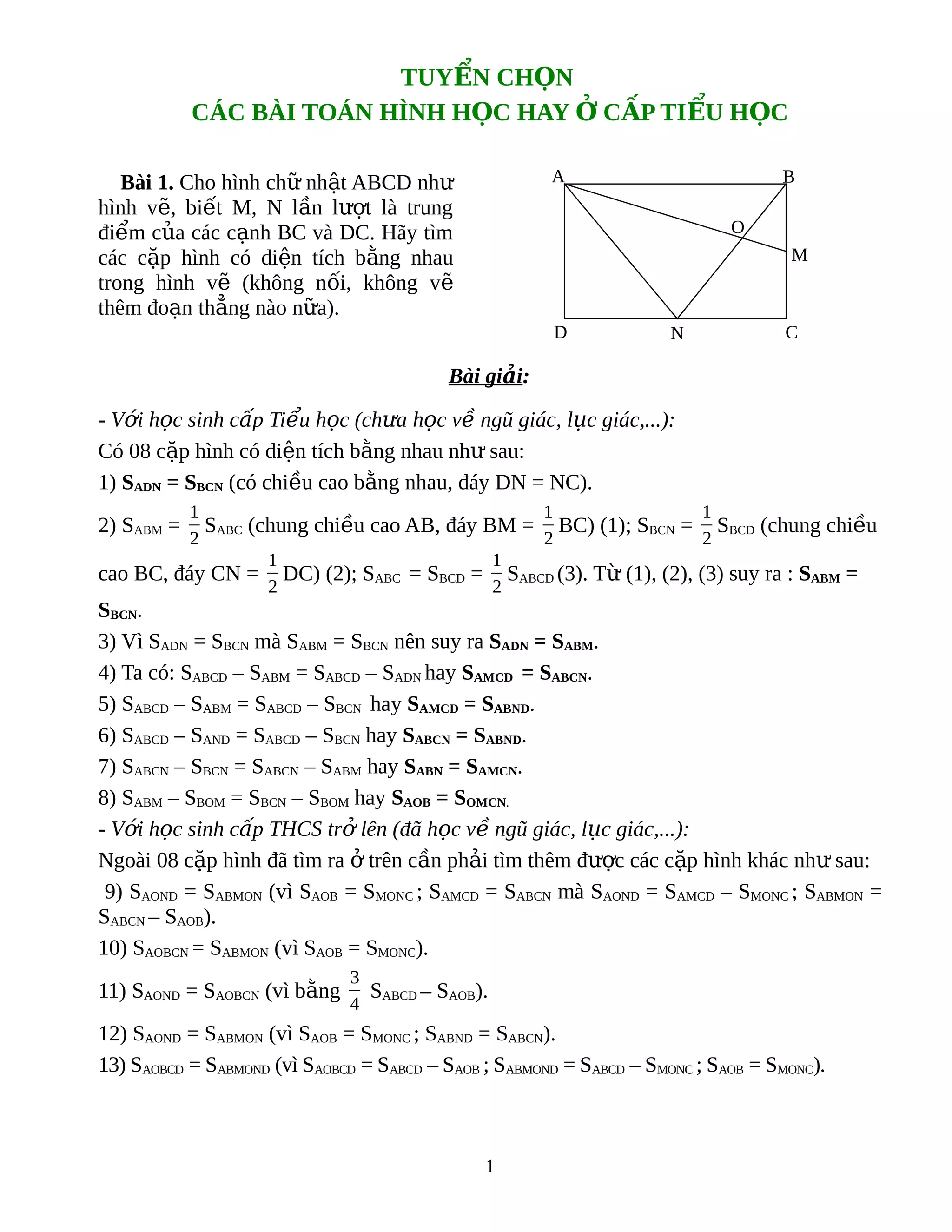 MỘT SỐ BÀI TOÁN HÌNH HỌC HAY CÓ HDG CHI TIẾT Ở TIỂU HỌC | PDF