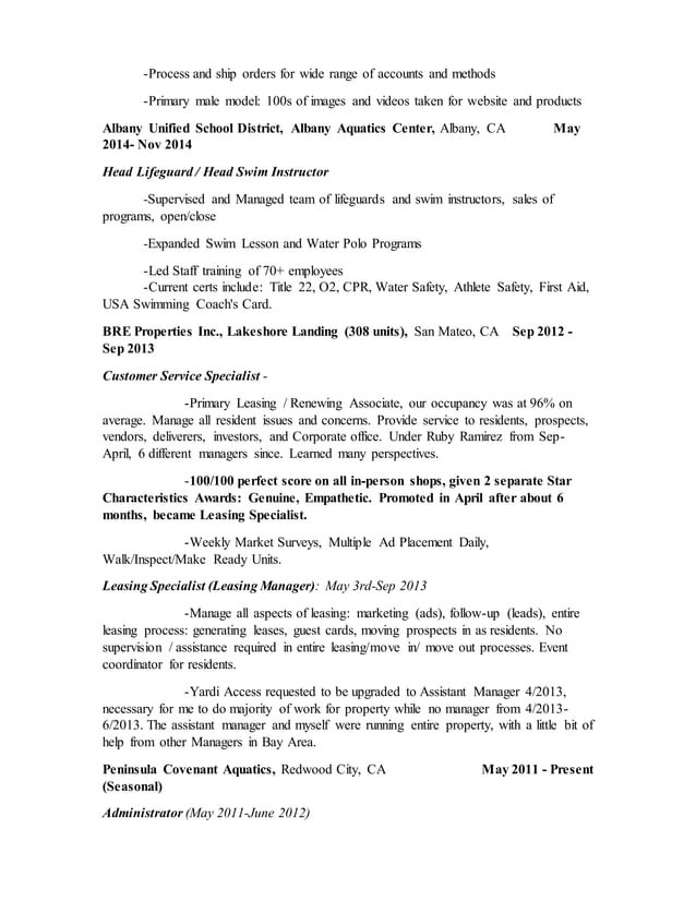 RG3 Resume Final copy2 | DOCX | Swimming | Sports
