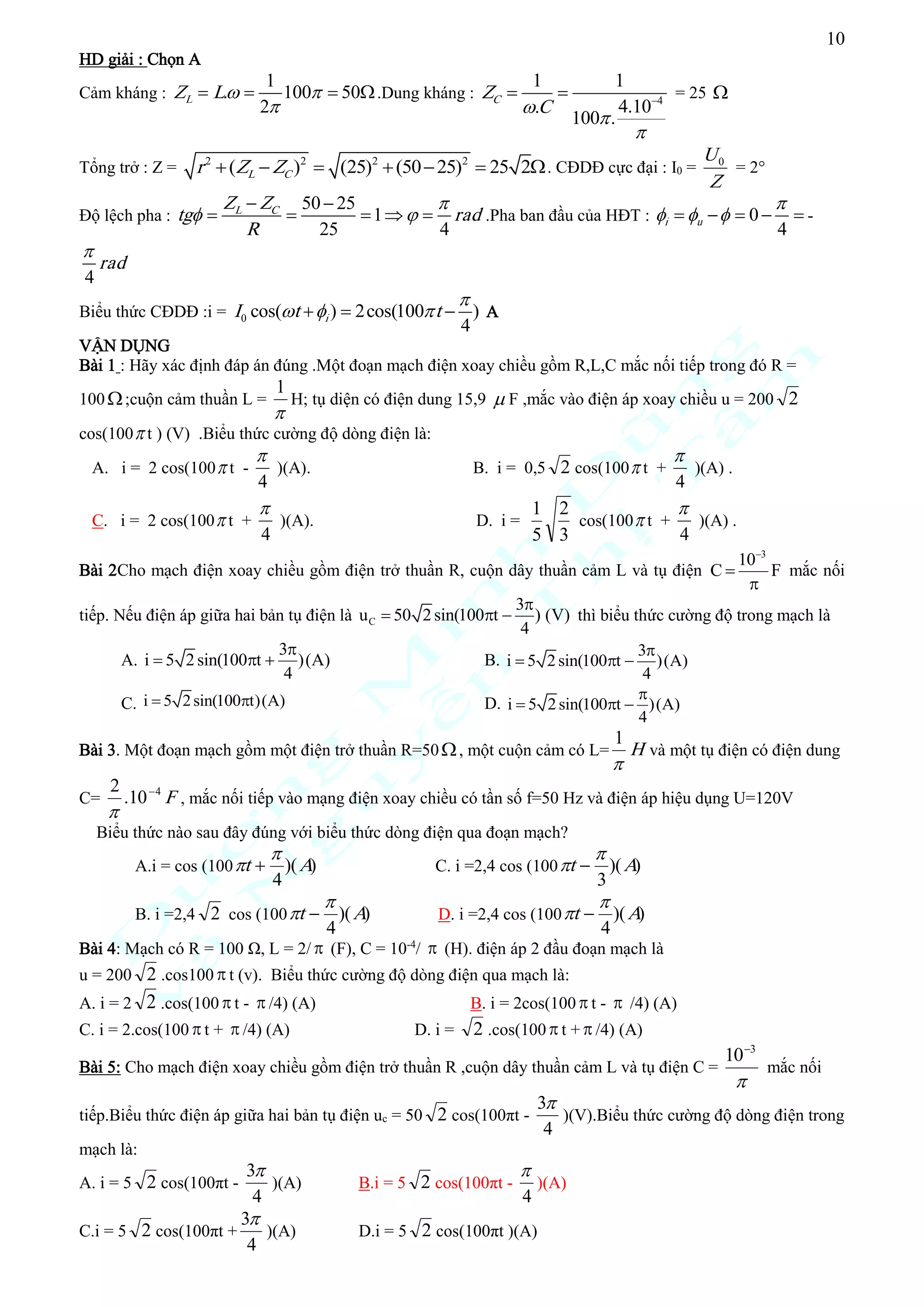 Các dạng bài tập điện xoay chiều | PDF