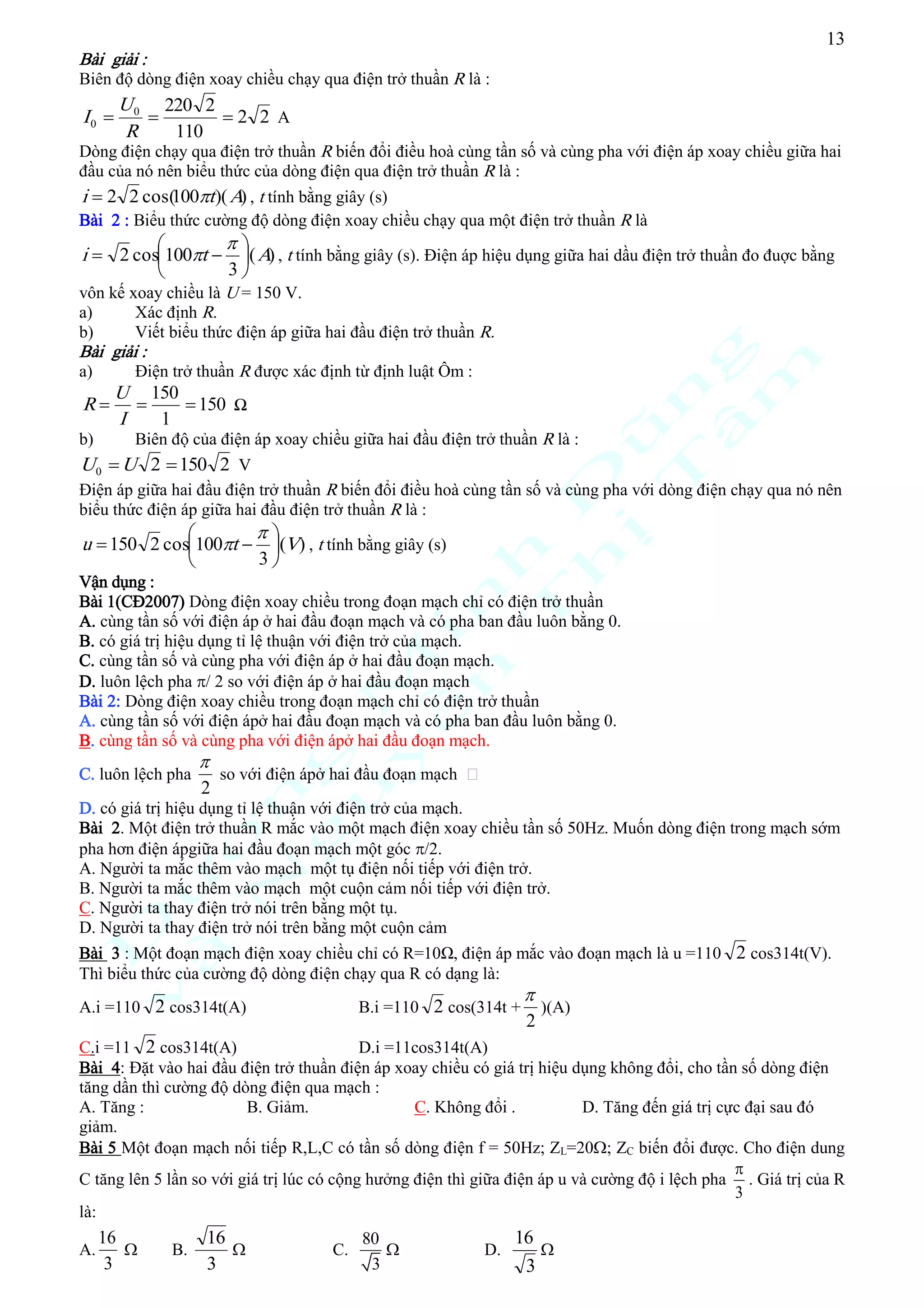 Các dạng bài tập điện xoay chiều | PDF