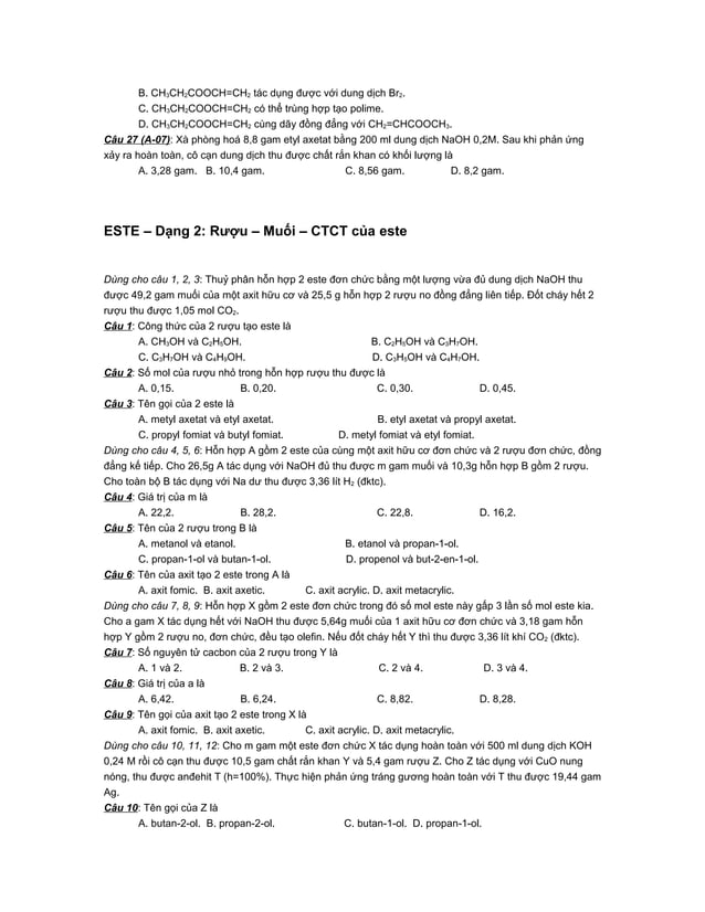 Cac dạng bài tập este lipit | DOC