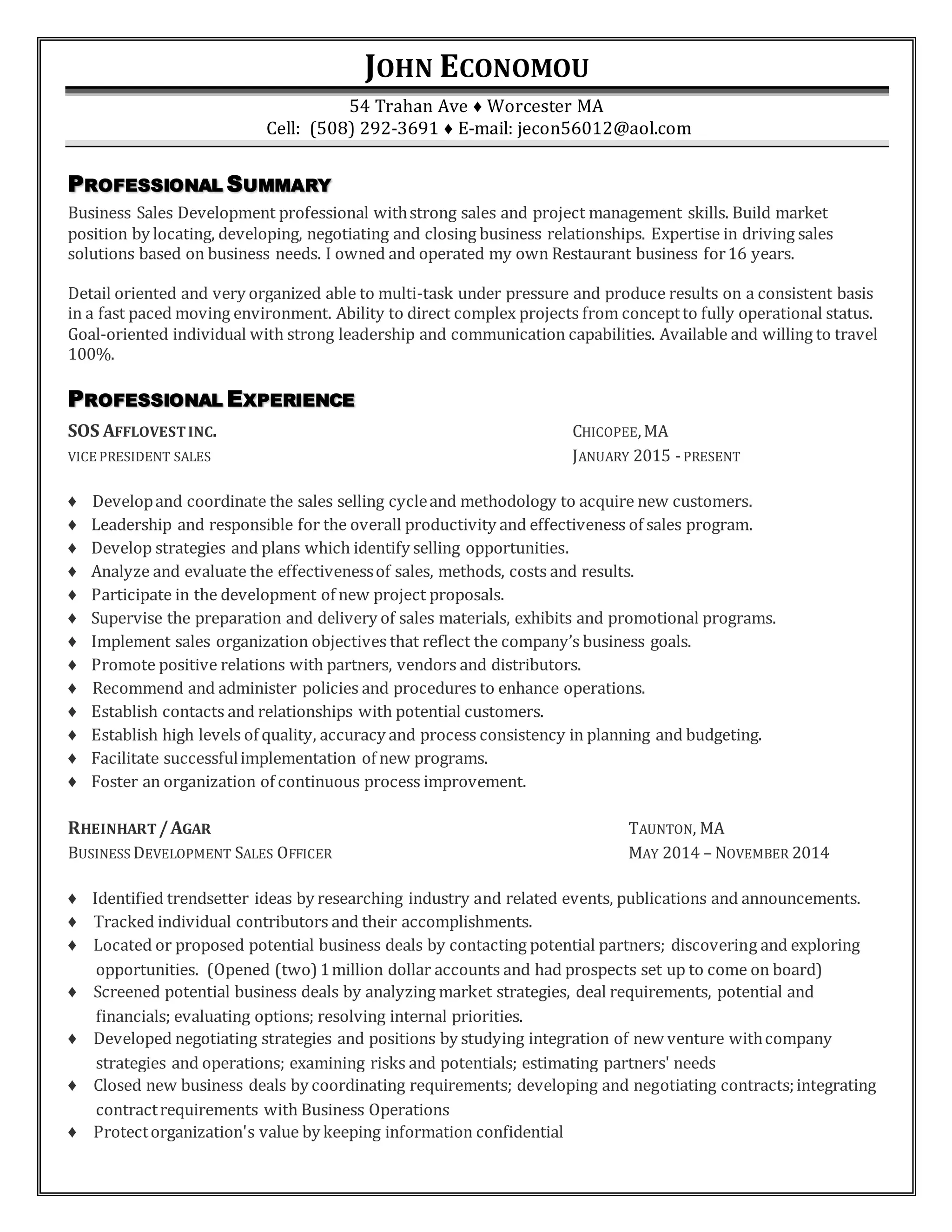 John Economou - Resume | DOCX | Sales | Business