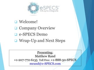 e-SPECS Customer Presentation 2015 | PPT