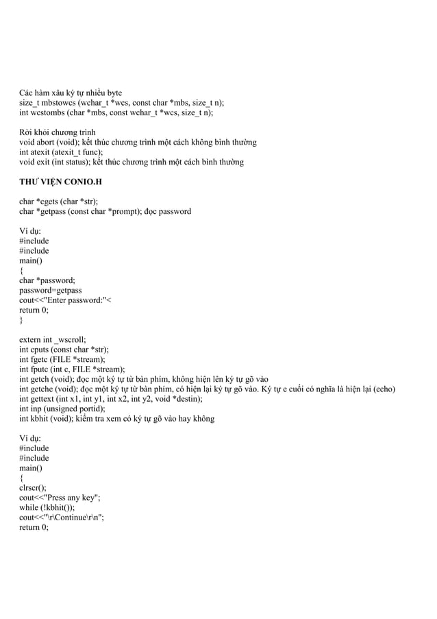 Cac ham trong thu vien cua c&c++ | PDF