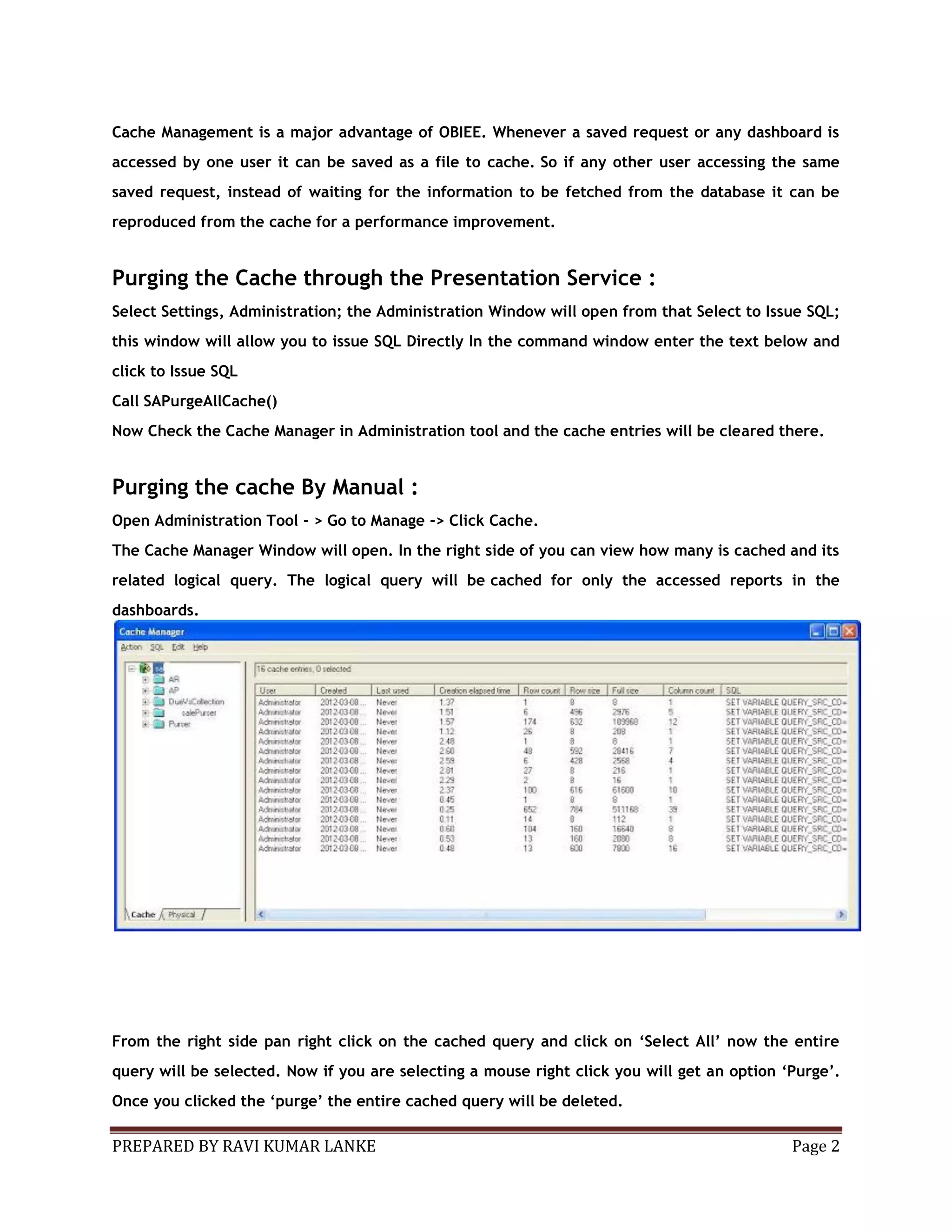 Cache management obiee 10g | PDF Cache management obiee 10g | PDF