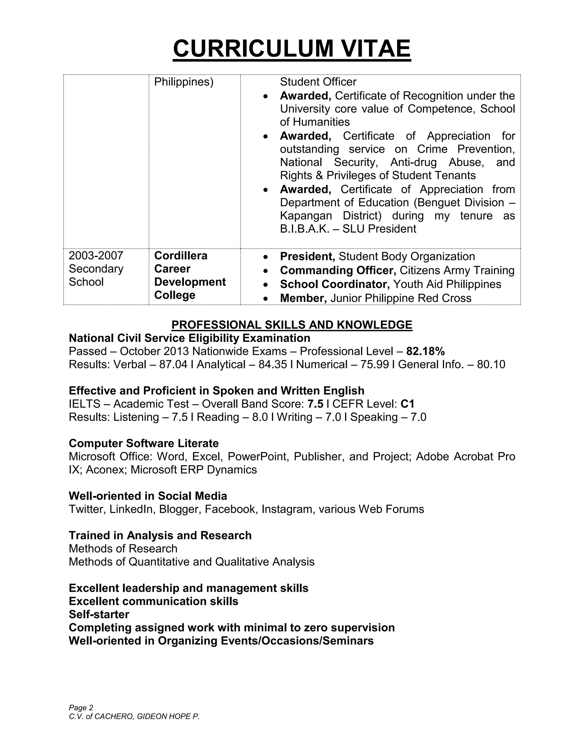 Gideon Hope Cachero Updated CV June 2019 | PDF