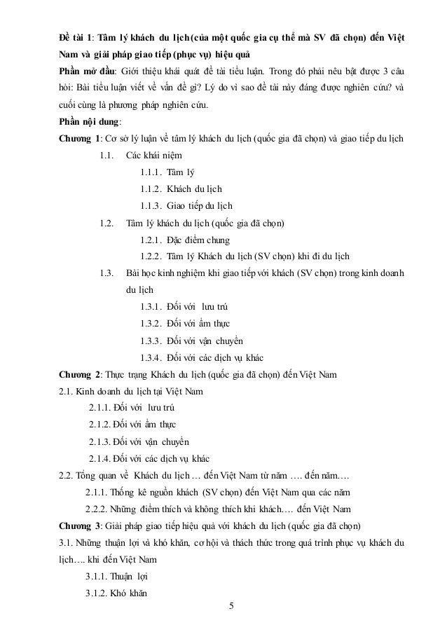 Cách làm tiểu luận thi kết thúc học phần khoa du lịch | DOCX