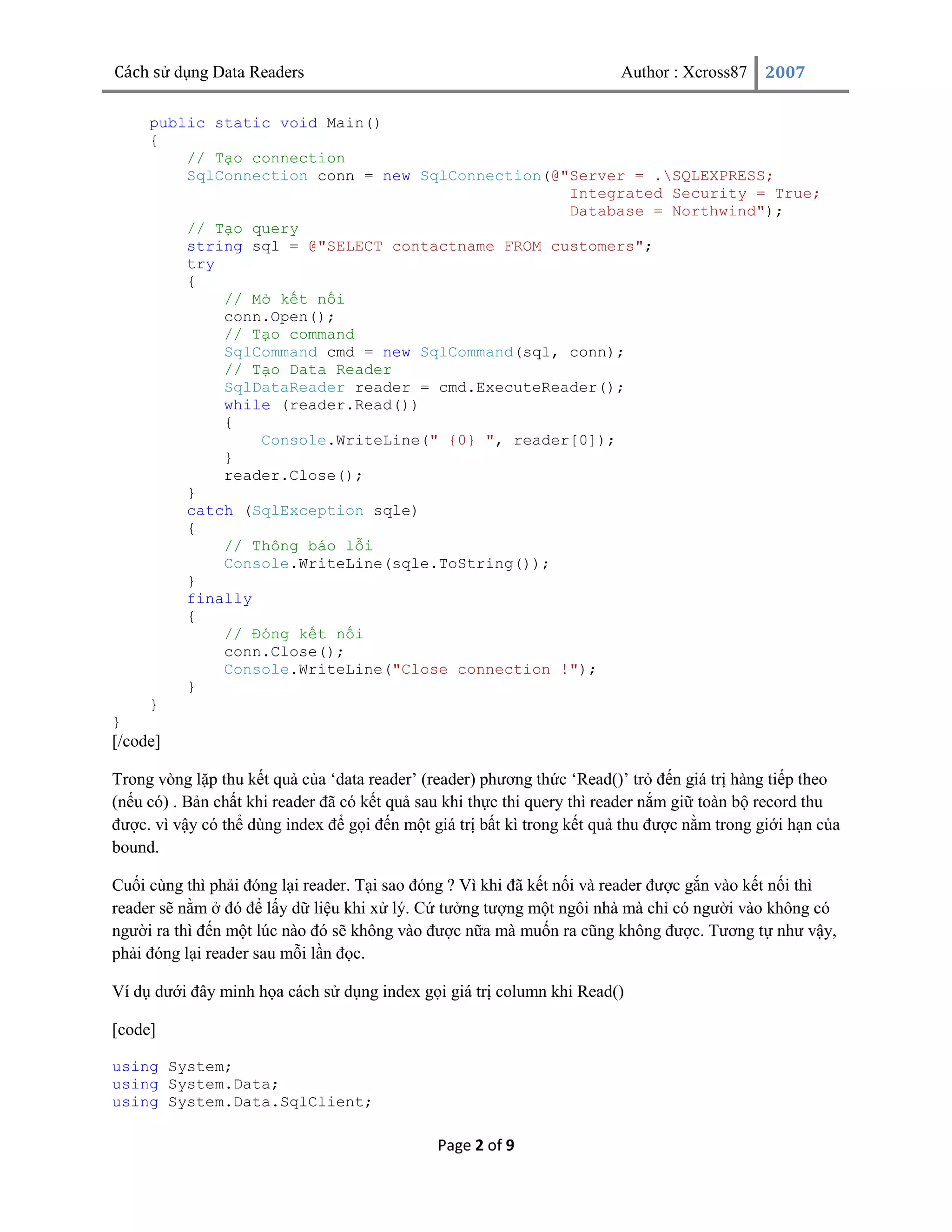 Cach su dung data reader | DOCX