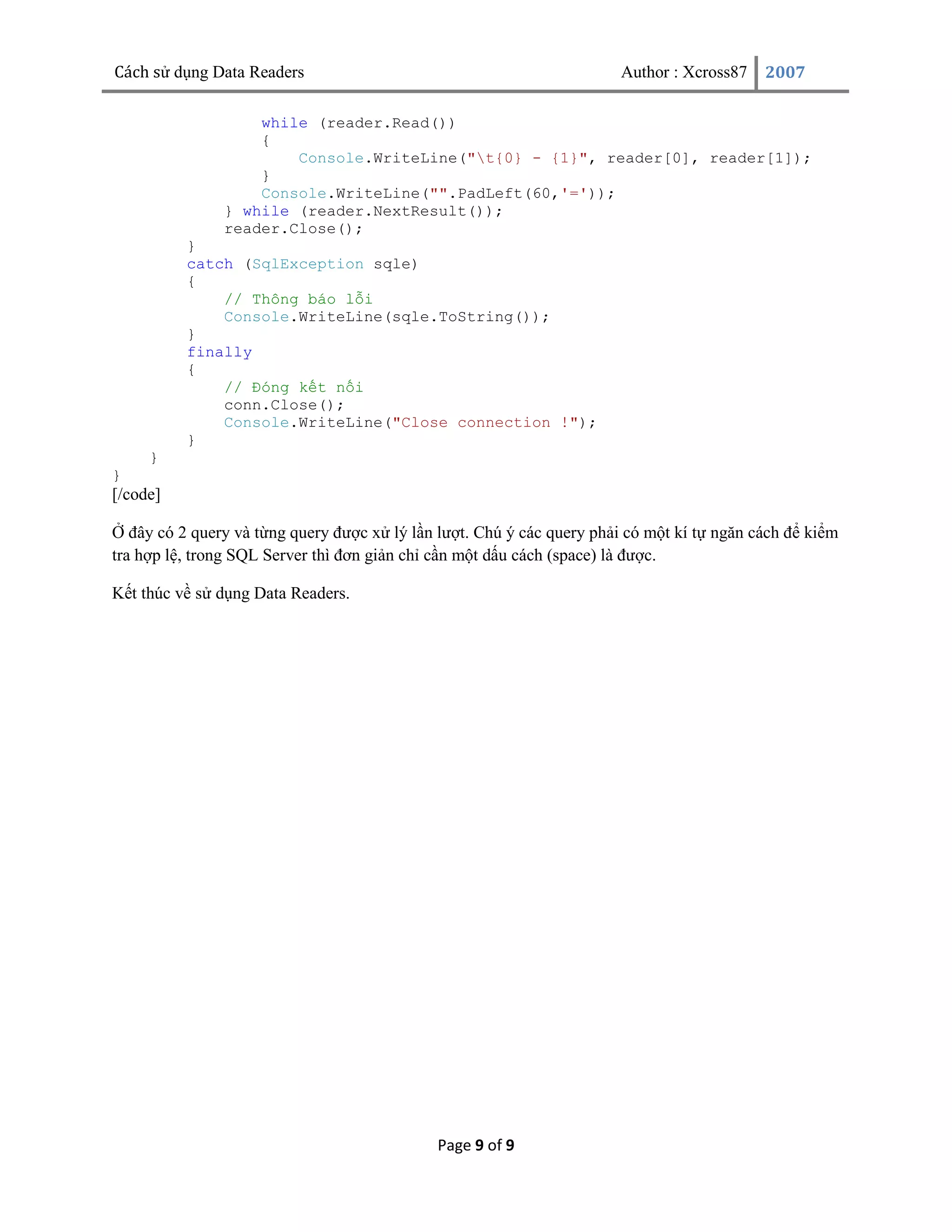 Cach su dung data reader | DOCX