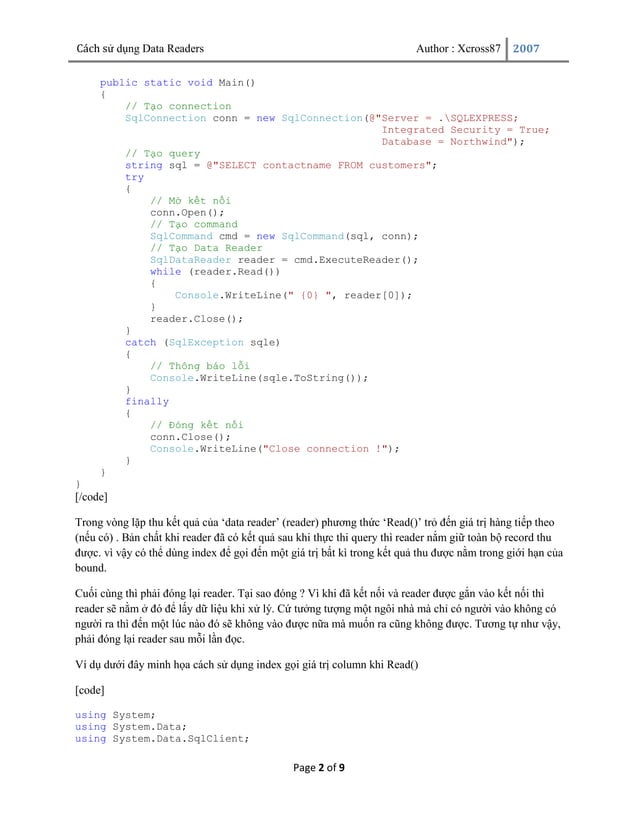 Cach su dung data reader | PDF