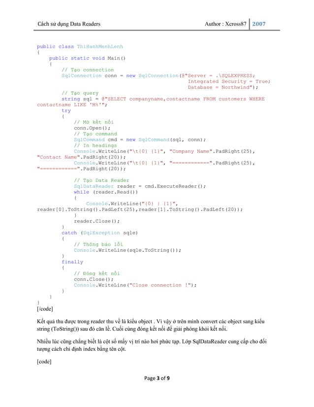 Cach su dung data reader | PDF
