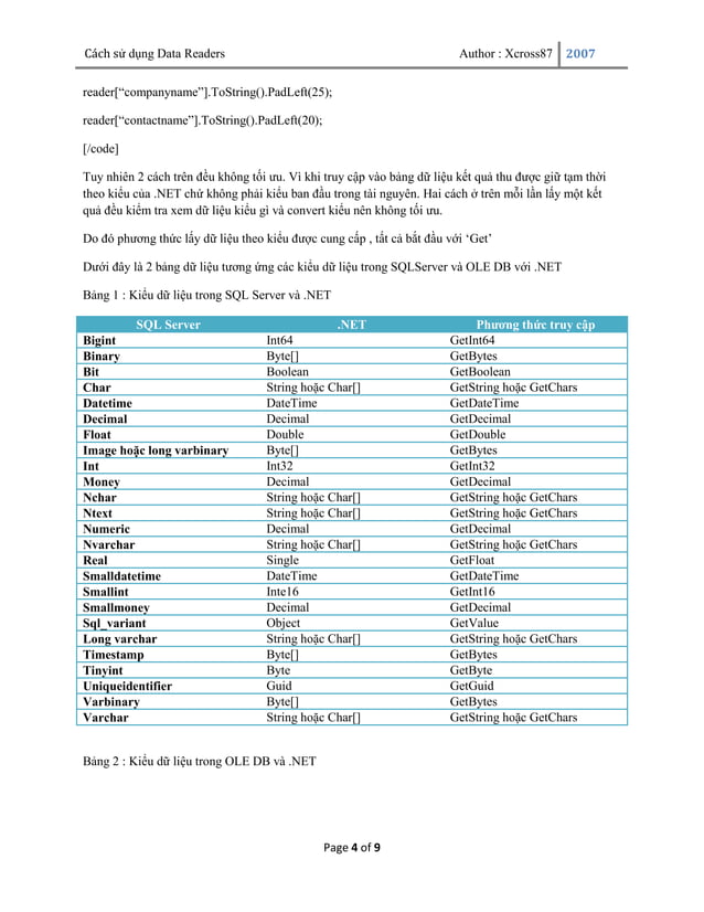 Cach su dung data reader | PDF
