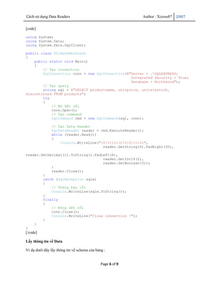 Cach su dung data reader | PDF