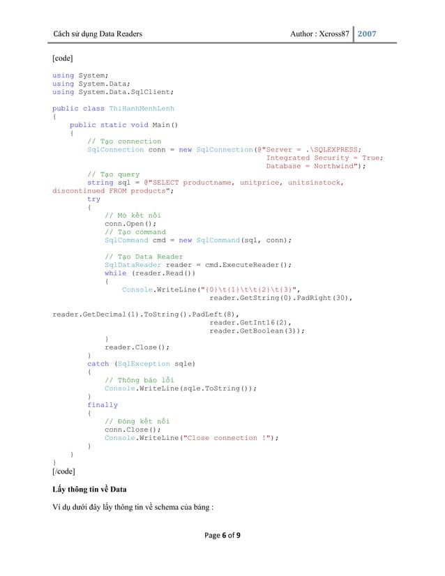 Cach su dung data reader | PDF