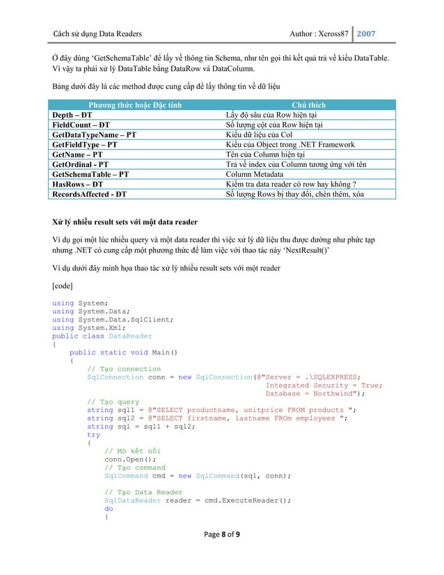 Cach su dung data reader | PDF