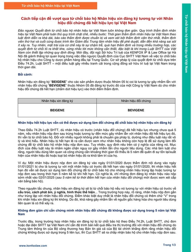 Cach tiep can de vuot qua tu choi bao ho nhan hieu xin dang ky tuong tu voi nhan hieu doi chung ...