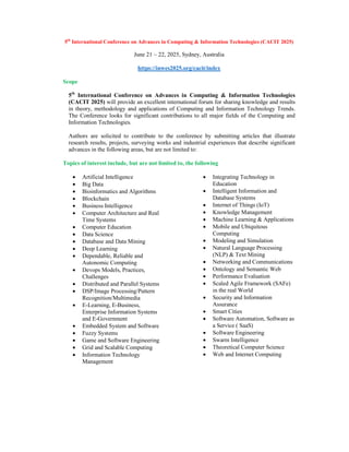 5 th International Conference on Advances in Computing & Information Technologies (CACIT 2025) | PDF