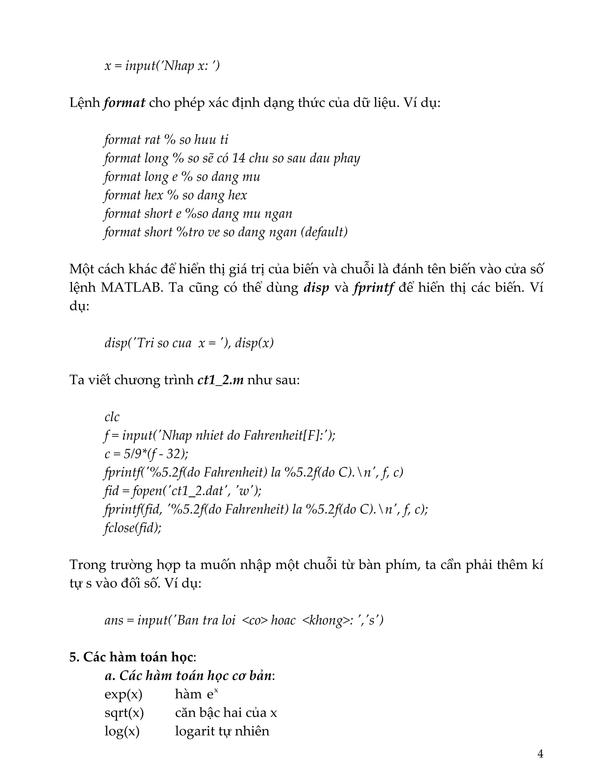 Cac lenh trong matlab | PDF