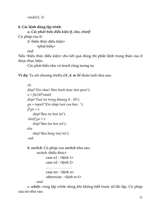 Cac lenh trong matlab | PDF