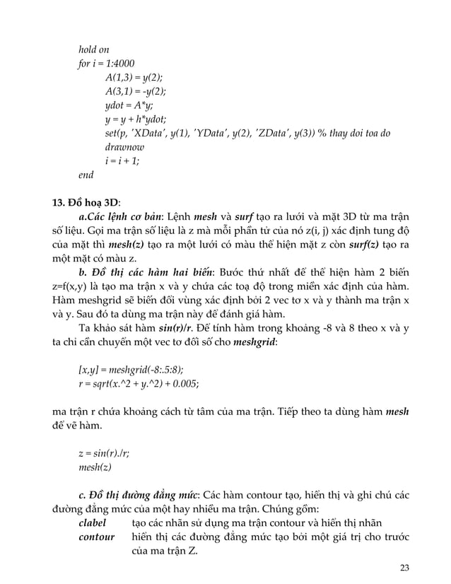 Cac lenh trong matlab | PDF