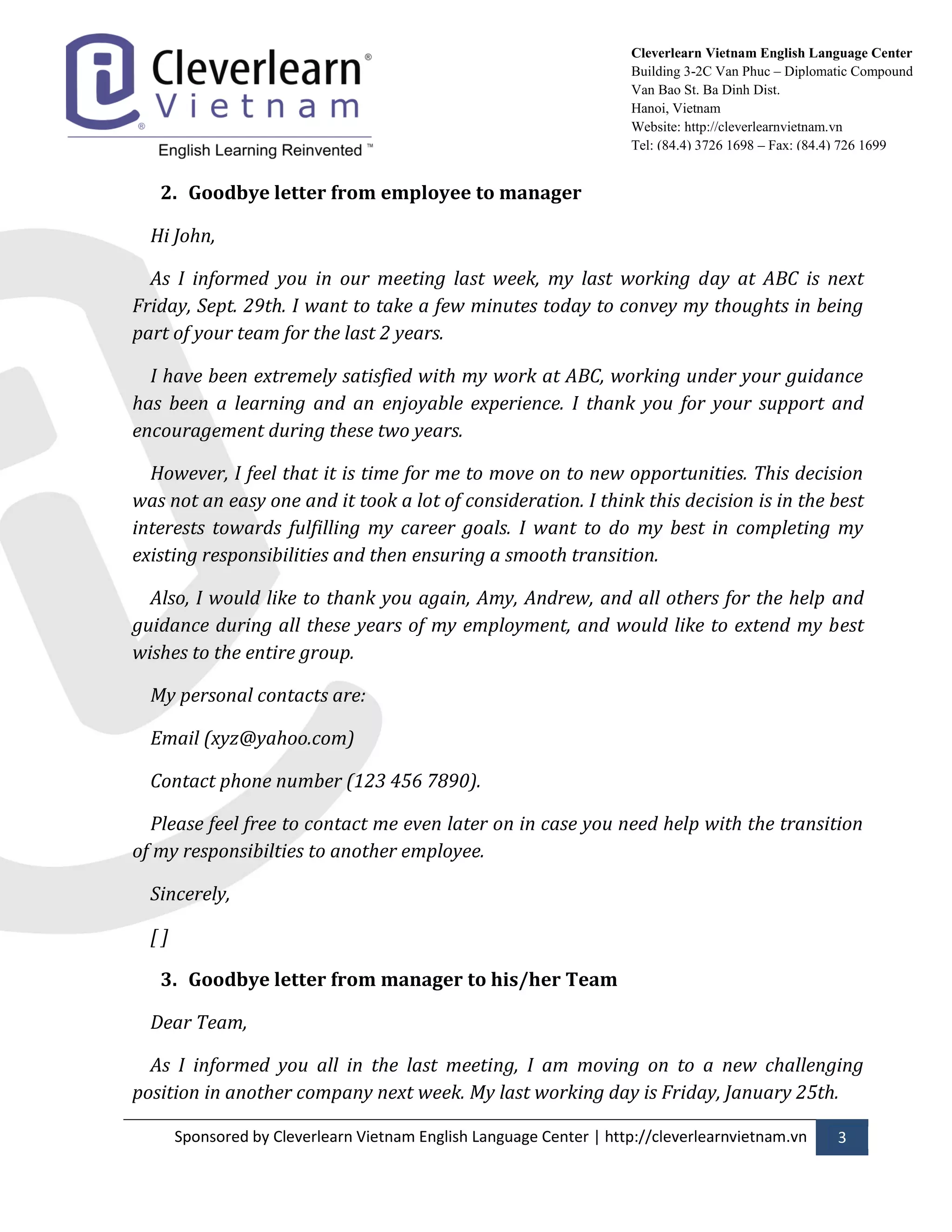 Cac mau don xin nghi viec bang tieng anh goodbye letter - farewell ...