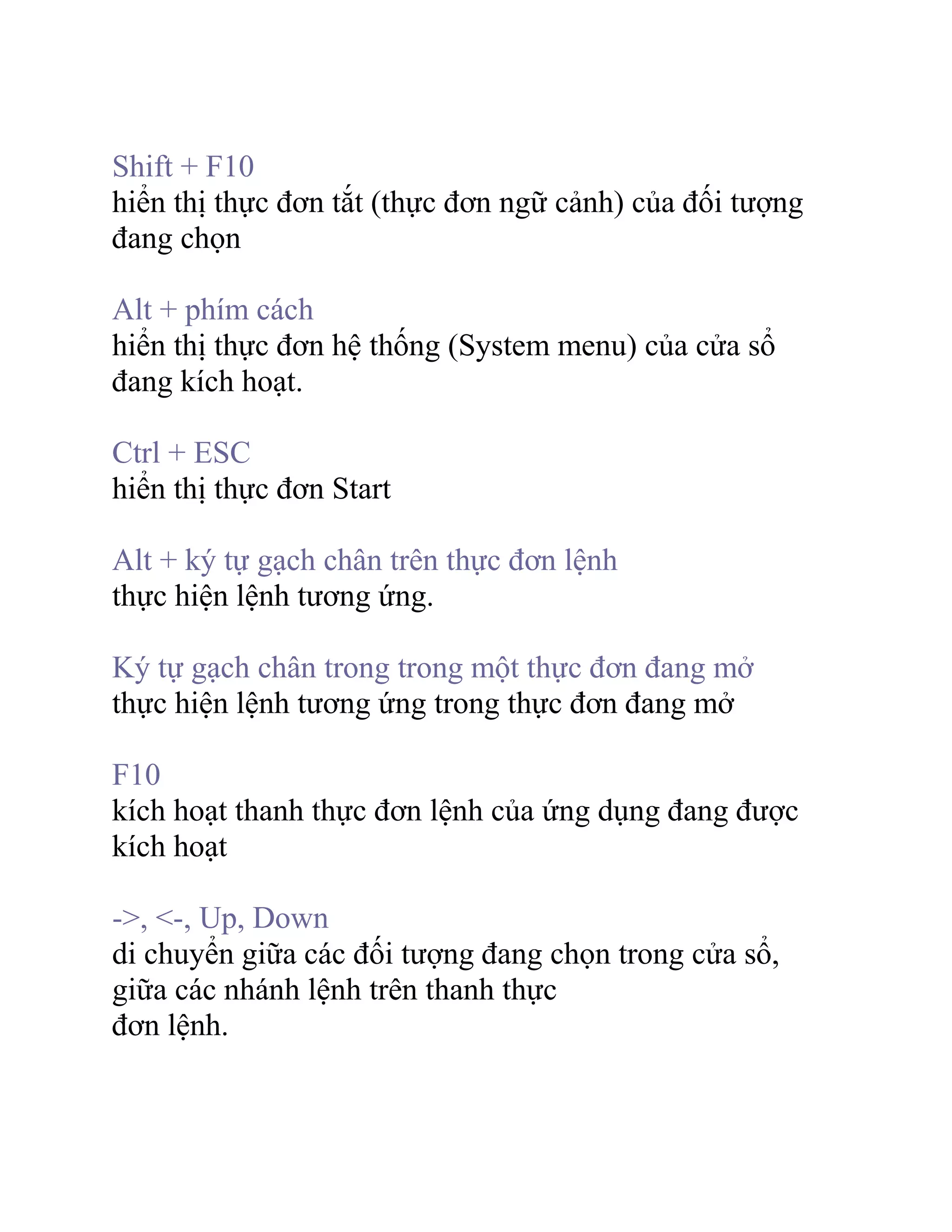 Cac phim tat cho window | DOCX