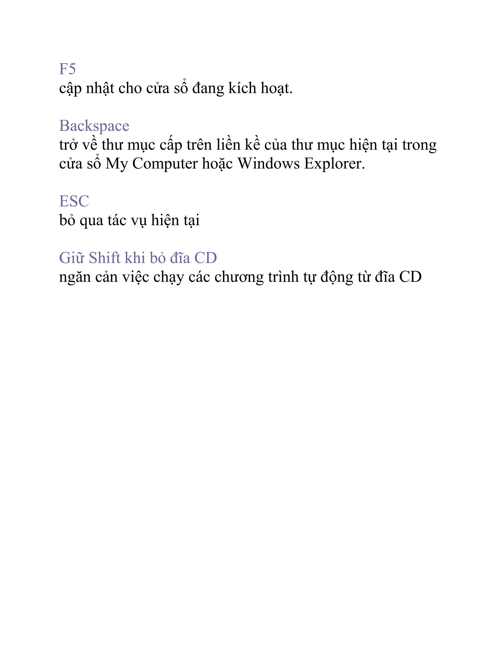 Cac phim tat cho window | DOCX