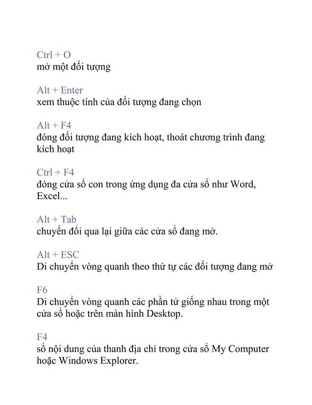 Cac phim tat cho window | DOCX