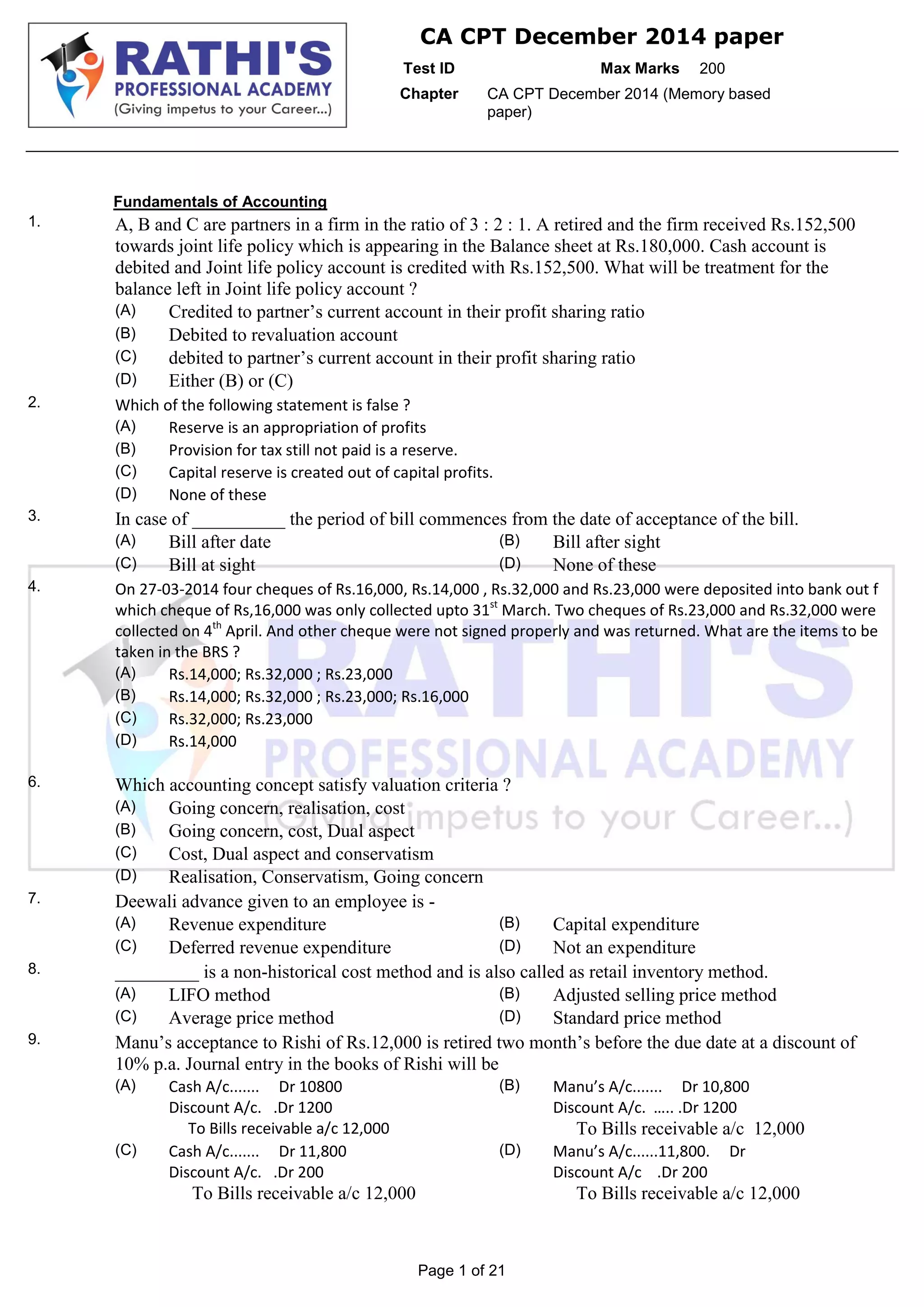 Ca cpt december_2014_paper_pdf by CA Gopal Rathi | PDF