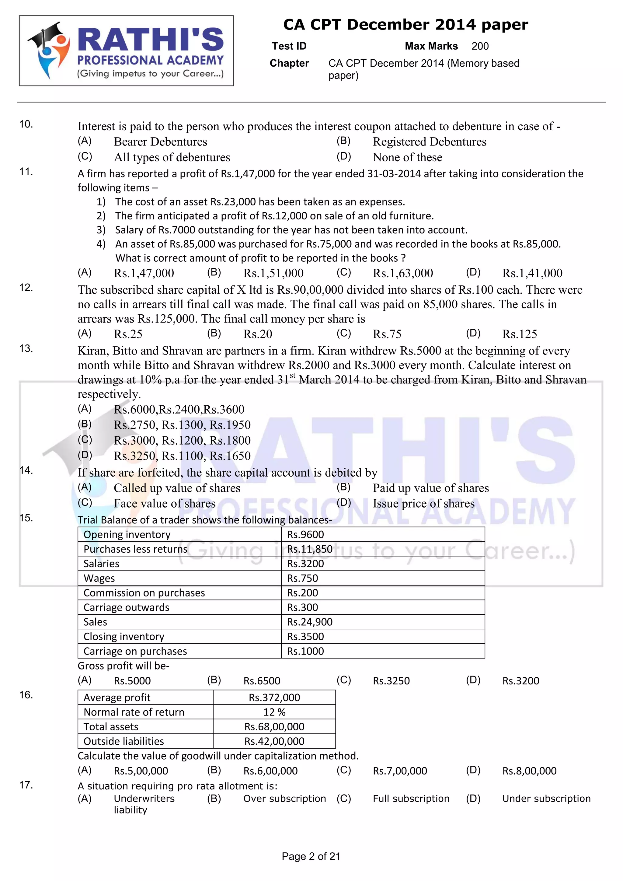 Ca cpt december_2014_paper_pdf by CA Gopal Rathi | PDF