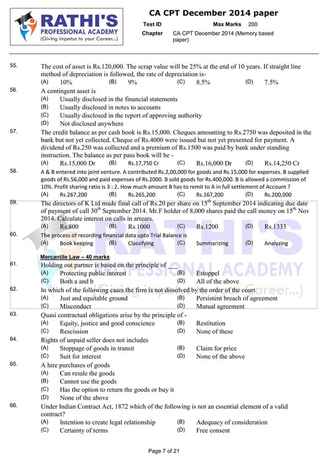 Ca cpt december_2014_paper_pdf by CA Gopal Rathi | PDF