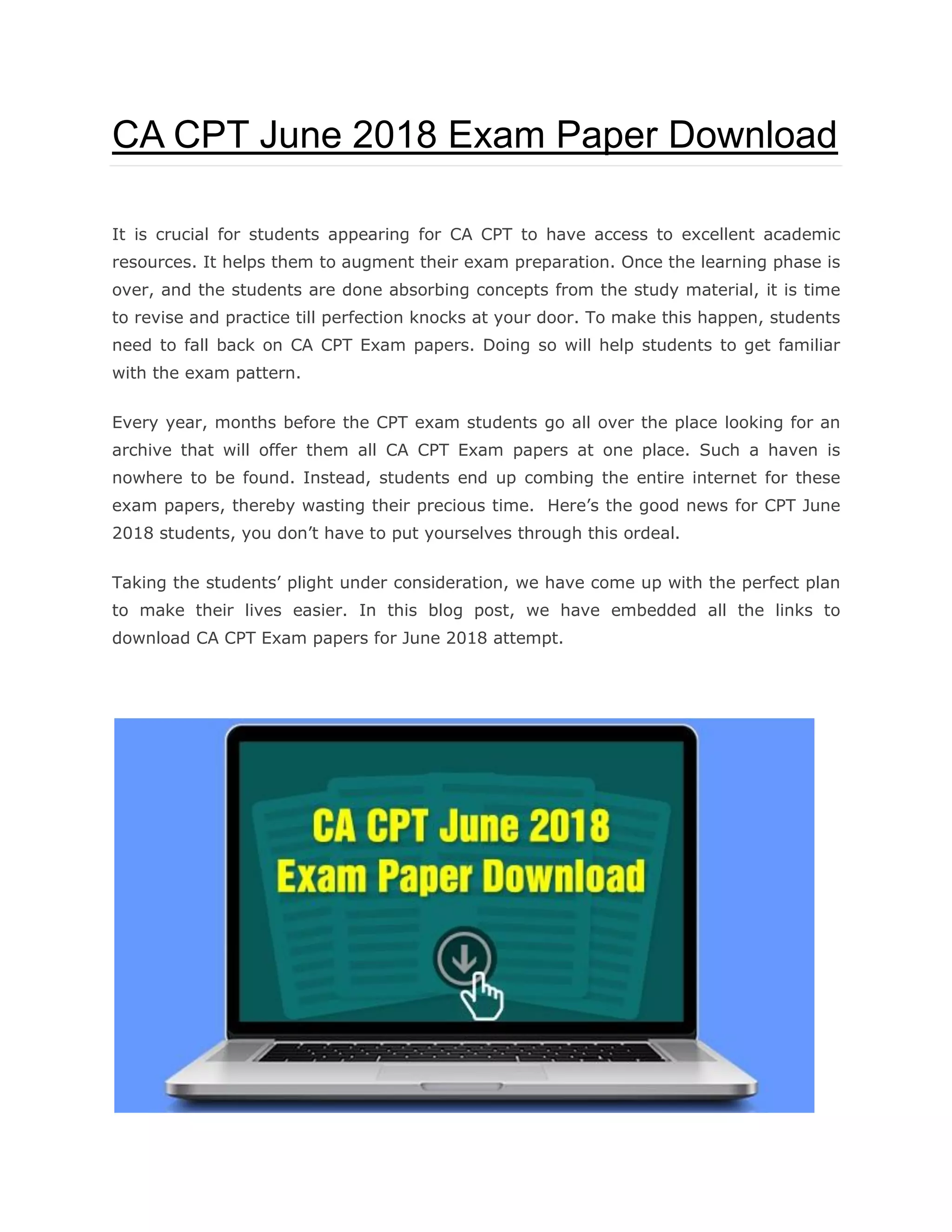 CA CPT June 2018 Exam Paper | PDF