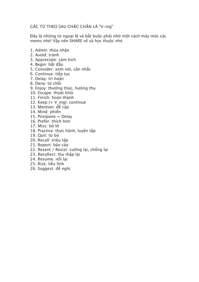 Các từ theo sau chắc chắn là v ing | PDF
