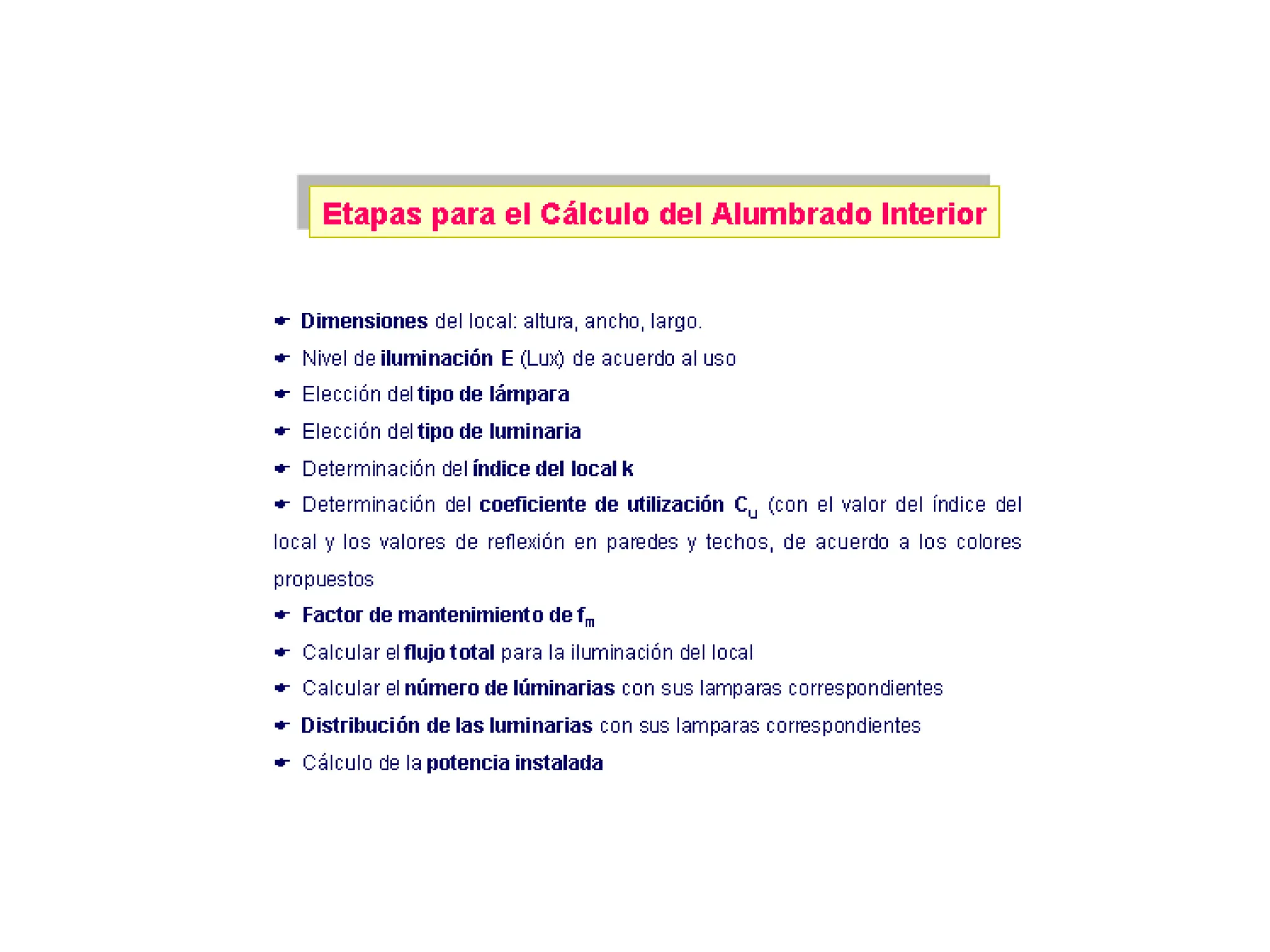 Caculo Iluminación Interiores instalaciones | PPT