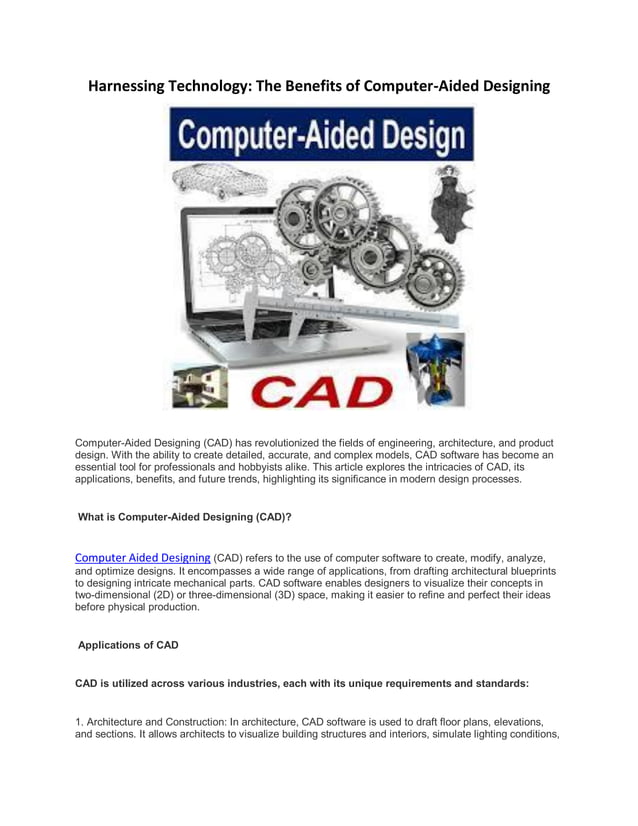 Harnessing Technology: The Benefits of Computer-Aided Designing | PDF