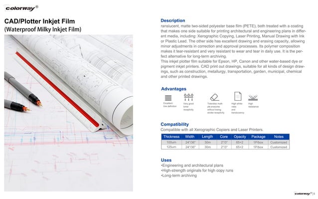 CAD plotter paper rolls & drawing film for large format printers ...