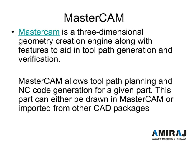FUNDAMENTALS OF CAM By Using MASTERCAM | PPT | Video Production ...