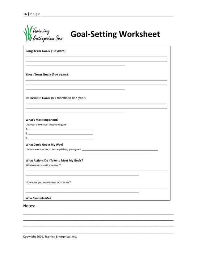 Goal Setting and Planning Handout | DOC | Business | Business and Finance