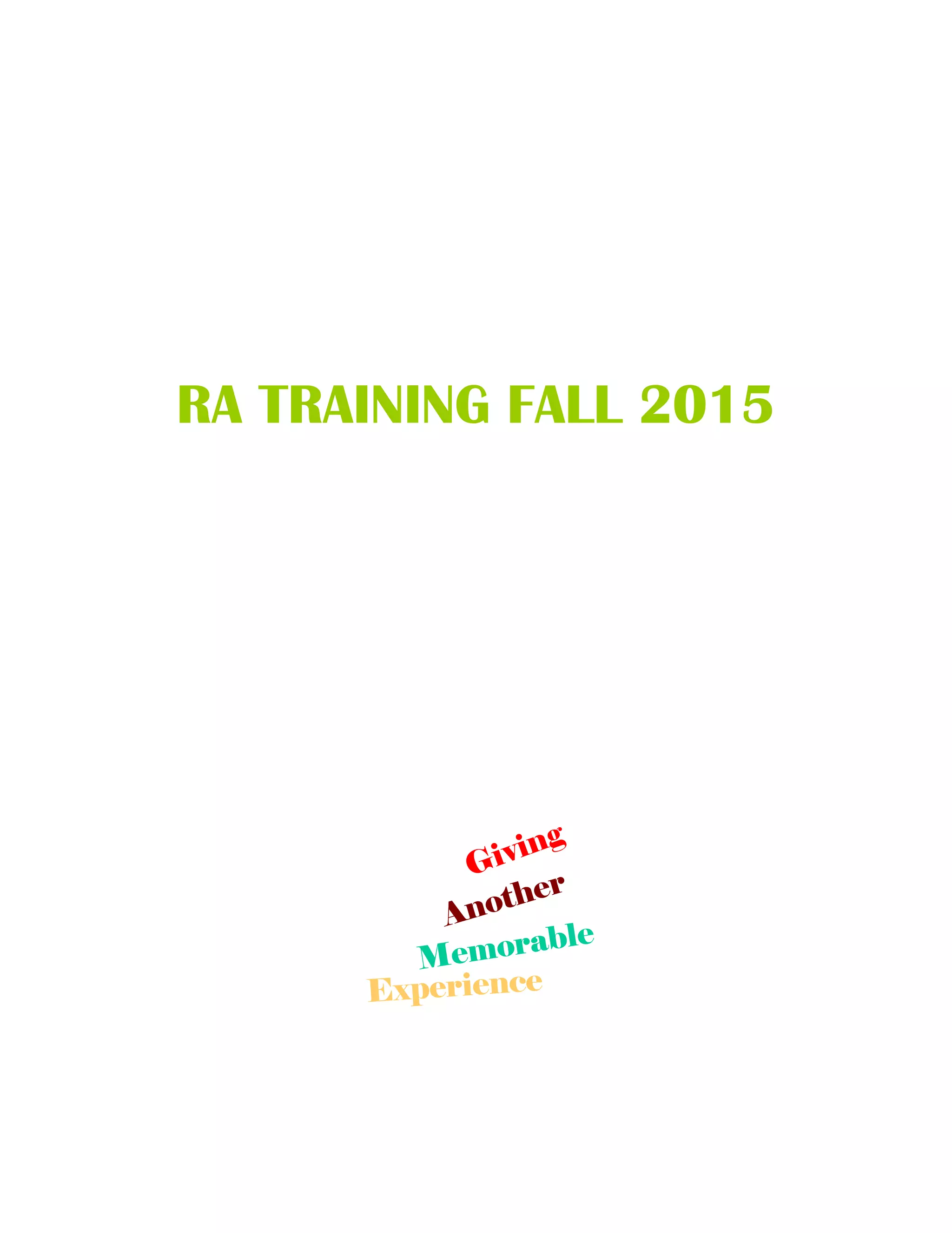 RA Training Schedule Fall 2015 | DOC | Board Games and Puzzles | Games ...