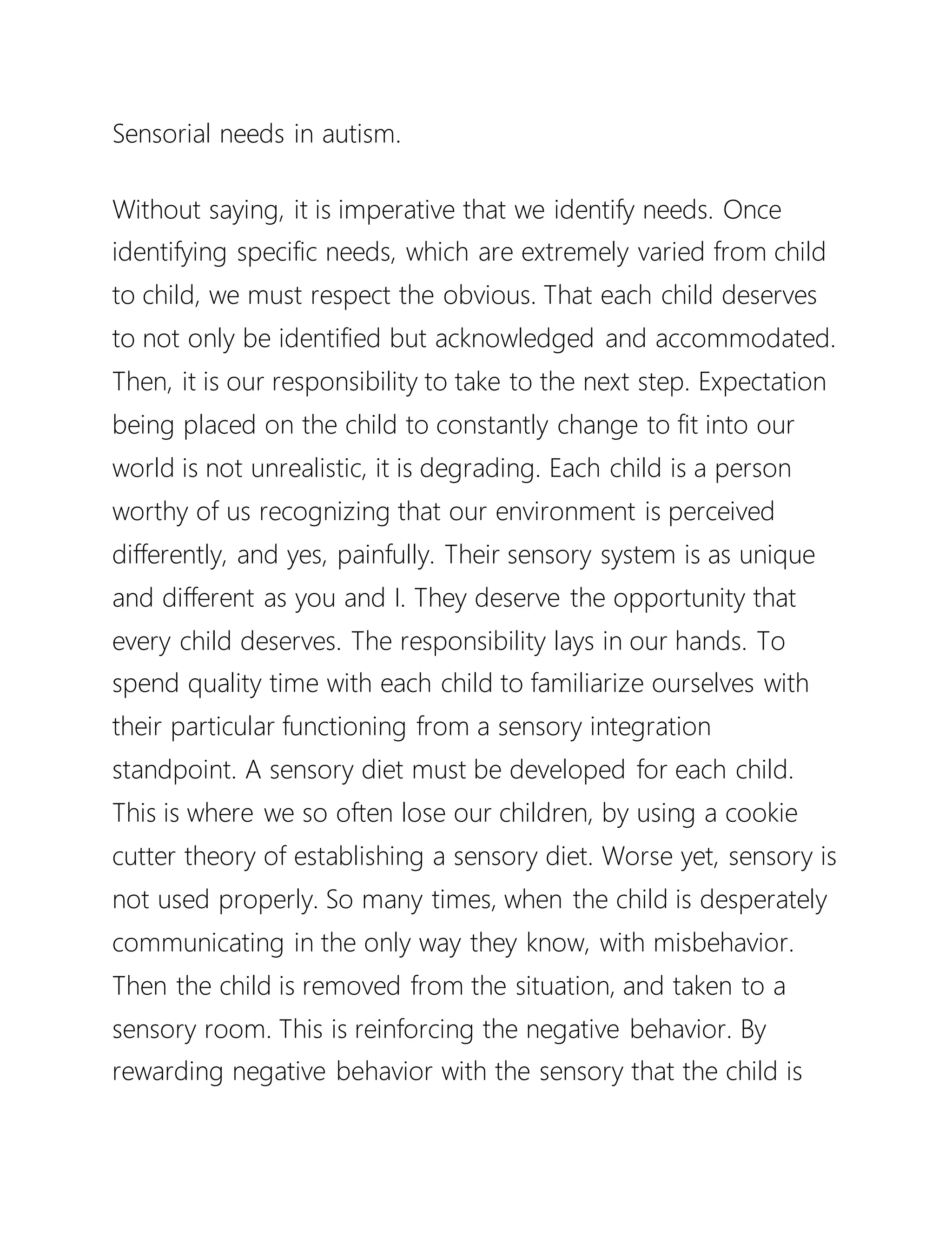 Sensory Needs, Autism and Expectations | DOCX