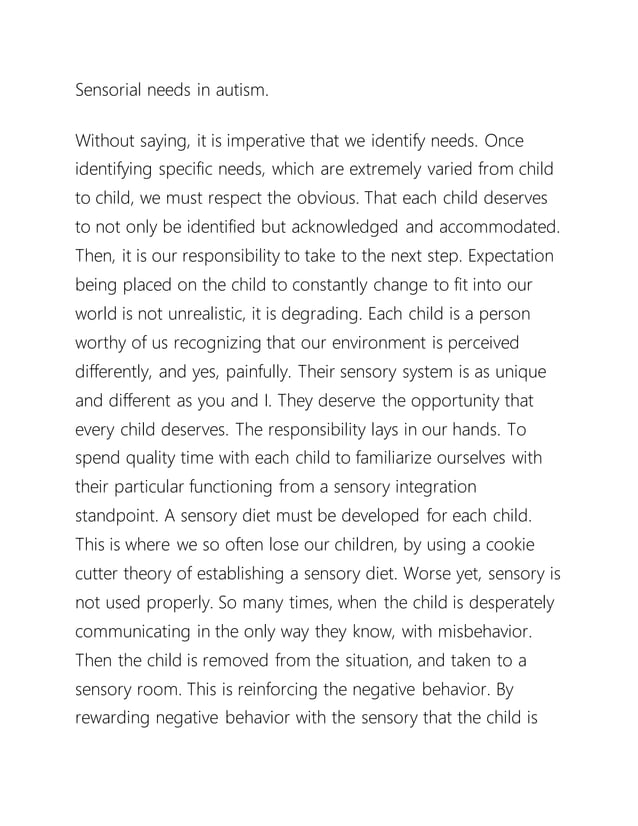 Sensory Needs, Autism and Expectations | PDF