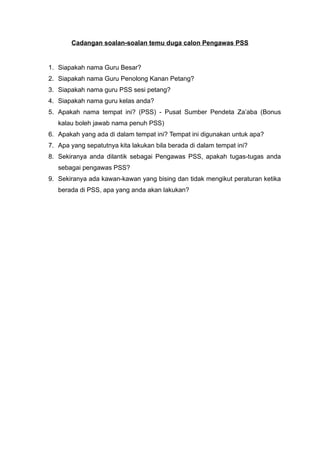 Cadangan soalan temuduga pengawas pusat sumber | DOCX
