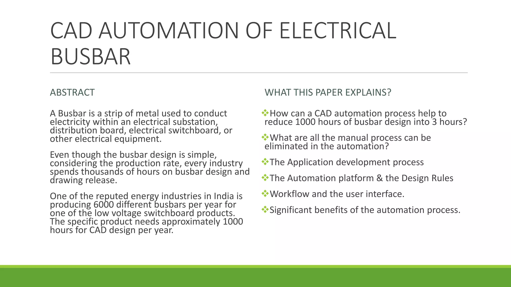 Cad automation of electrical busbar | PPTX