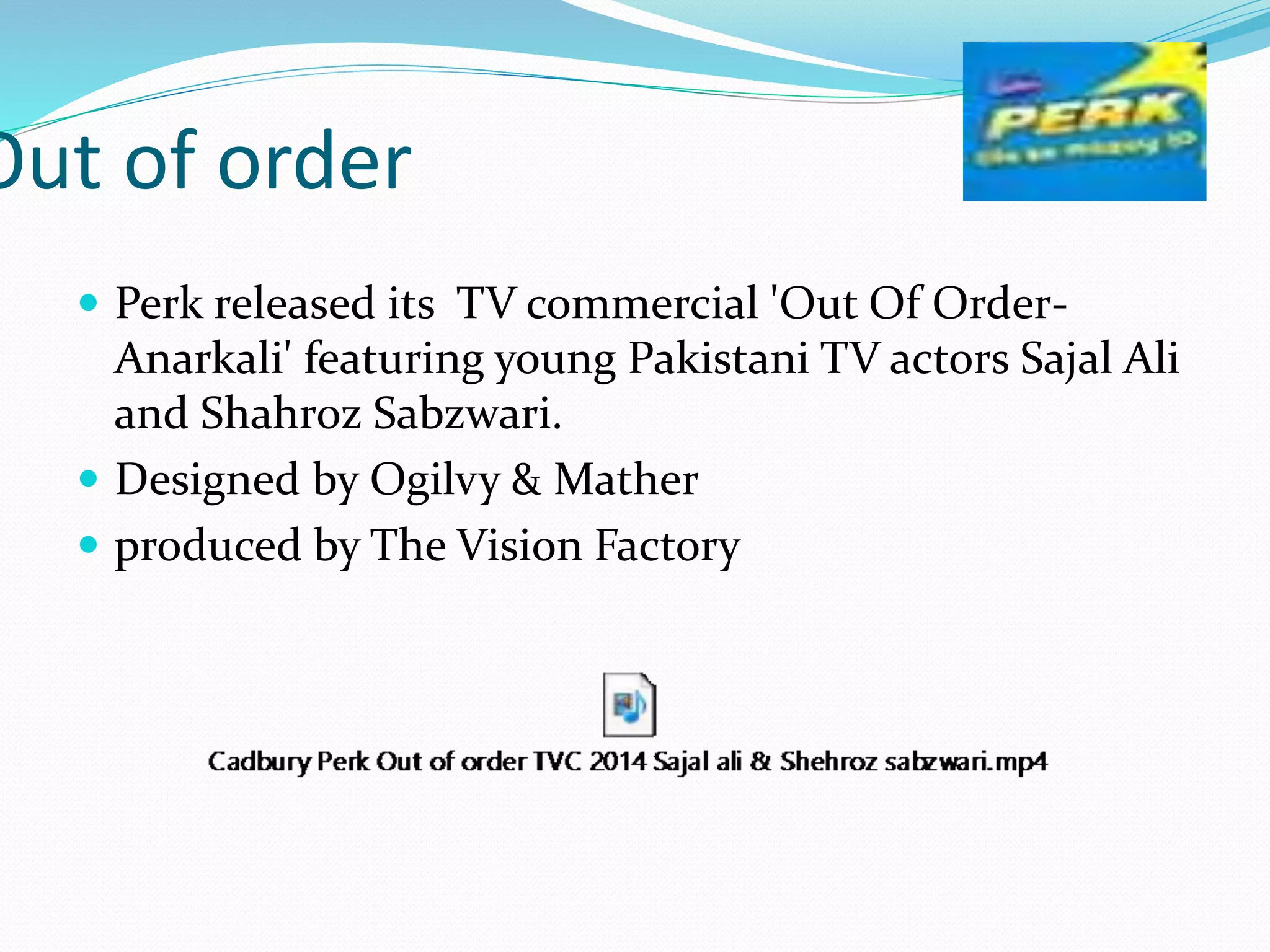 Cadbury chocolate advertisement study(focusing perk) | PPTX