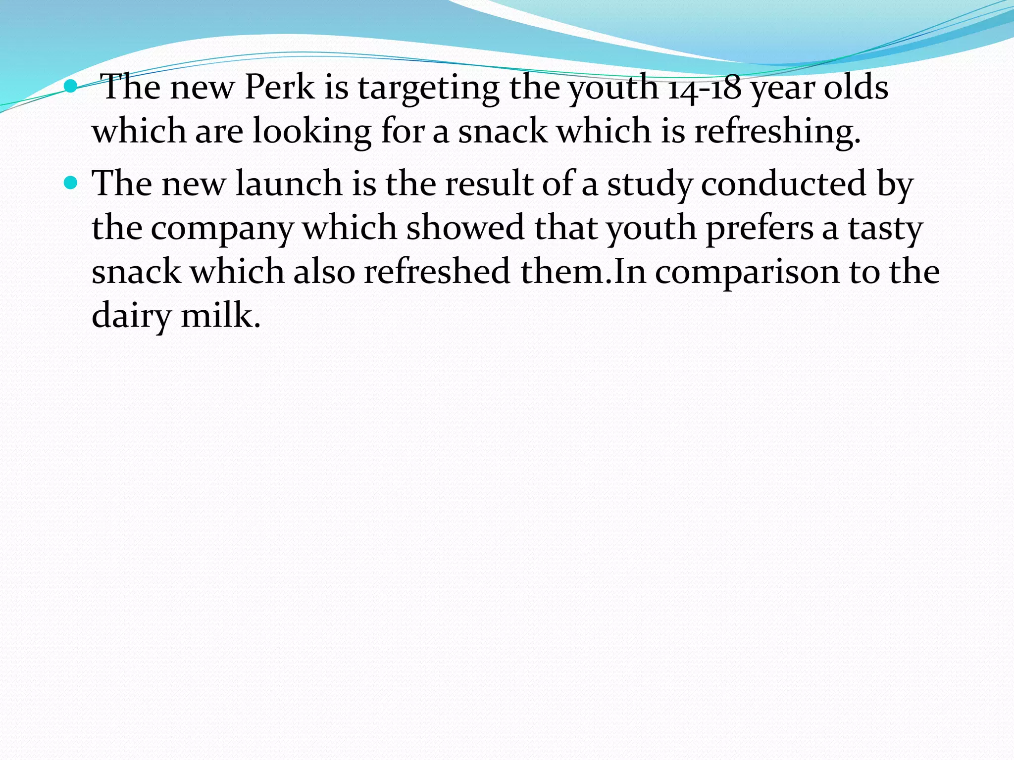 Cadbury chocolate advertisement study(focusing perk) | PPTX