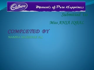 Cadbury chocolate advertisement study(focusing perk) | PPTX