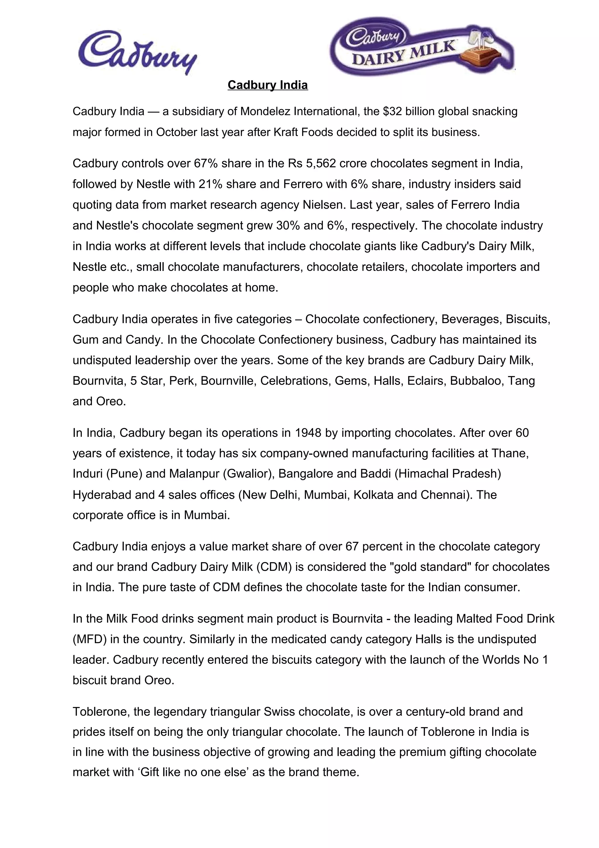 Organisation behvaiour of Cadbury | DOC